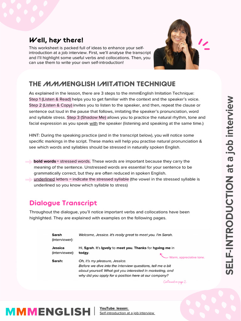 Job Interview Self-Introduction Guide | PDF | Stress (Linguistics ...