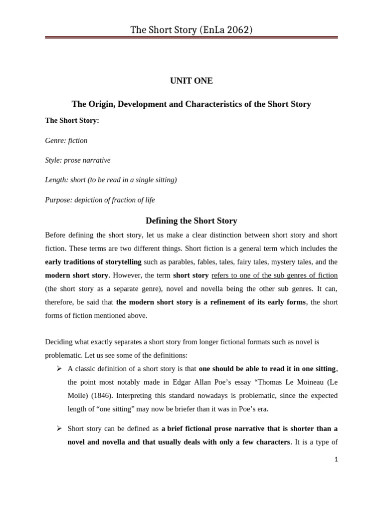 The Short Story (Unit One) - 014029 | PDF | Short Stories | One ...