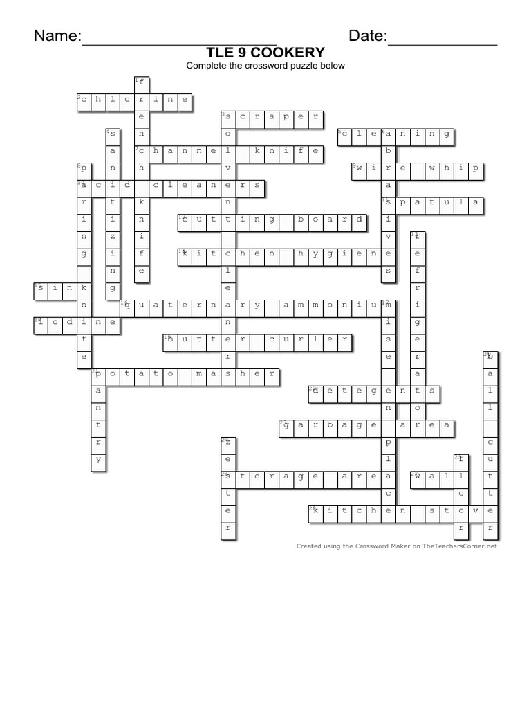 Cookery 9 Crossword Puzzle (Key Answer) | PDF | Kitchen Stove ...