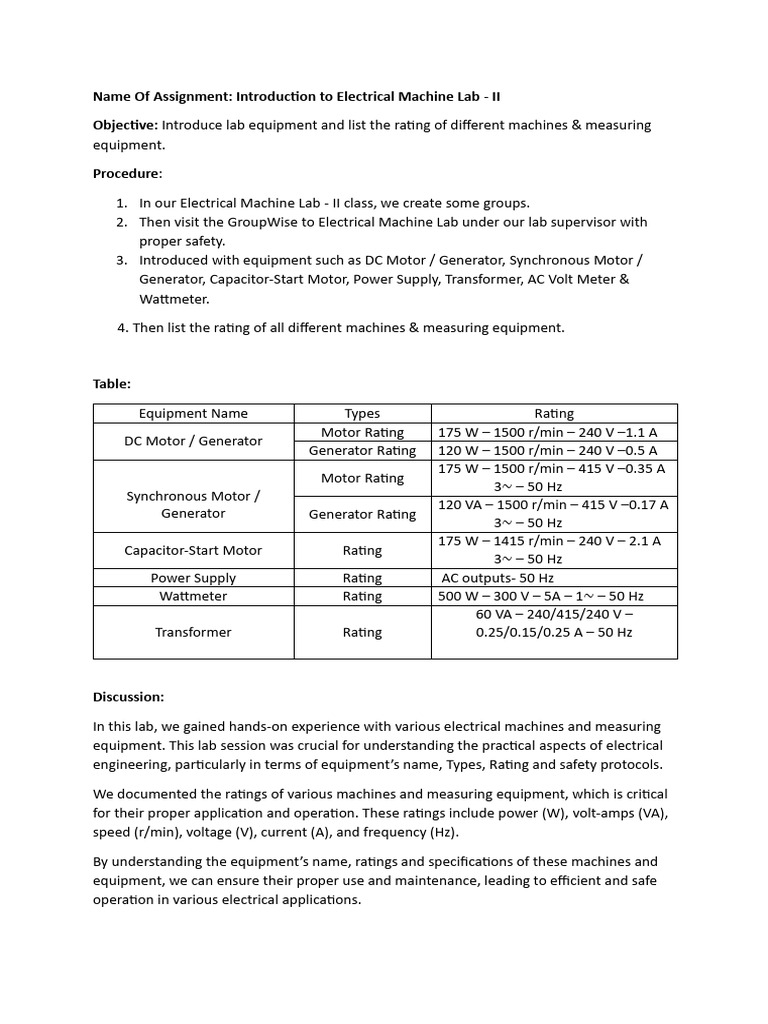 Electrical Machine Lab II Overview | PDF | Power Supply | Electric Motor