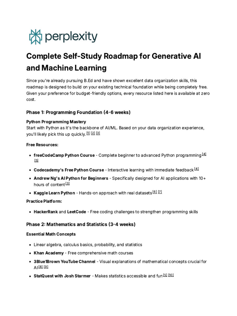 Free Generative AI Study Roadmap | PDF | Machine Learning | Artificial ...