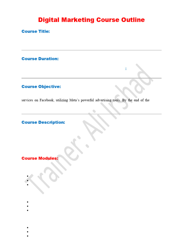 Digital Marketing (Meta) Course Outline | PDF | Facebook | Digital ...