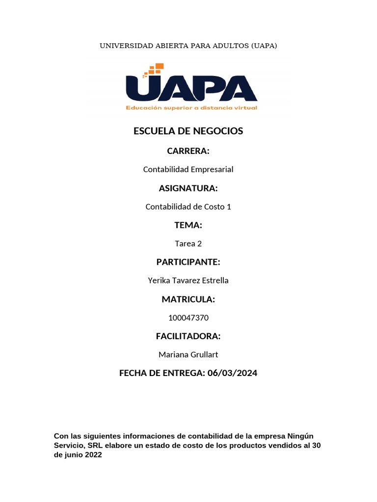 Tarea2 Costo L YERIKA | PDF | Economias