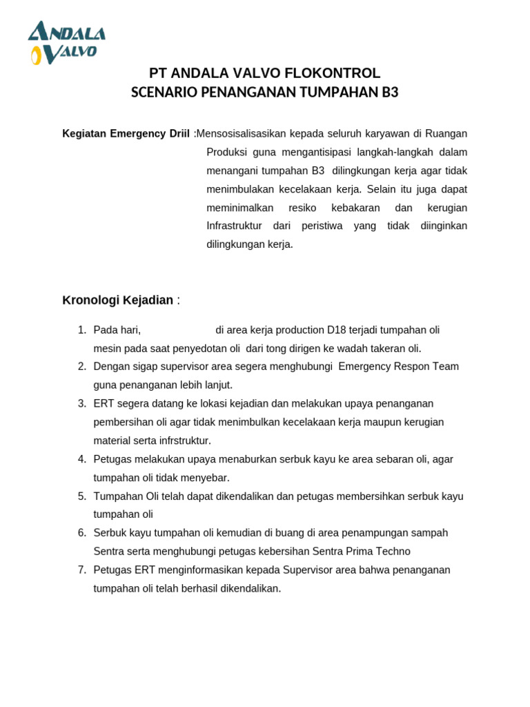 Scenario Simulasi Tumpahan B3 | PDF