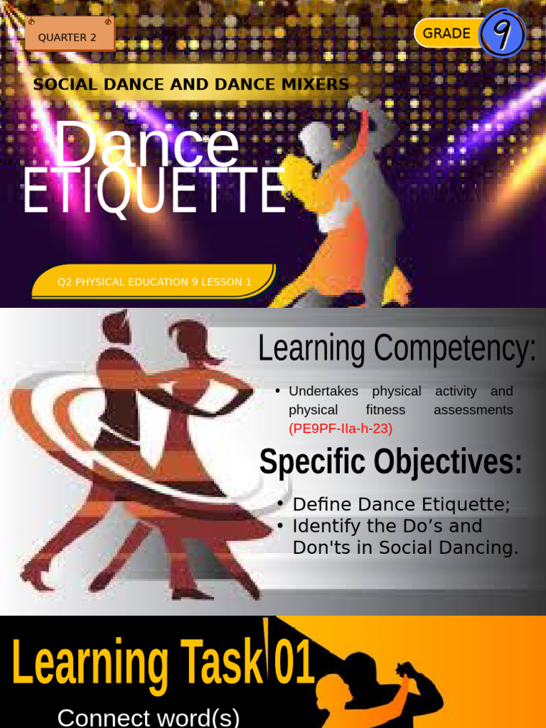 Q2 PPT - PE 9 - Week 1 - Lesson 1 (Dance Etiquette) | PDF | Necktie ...