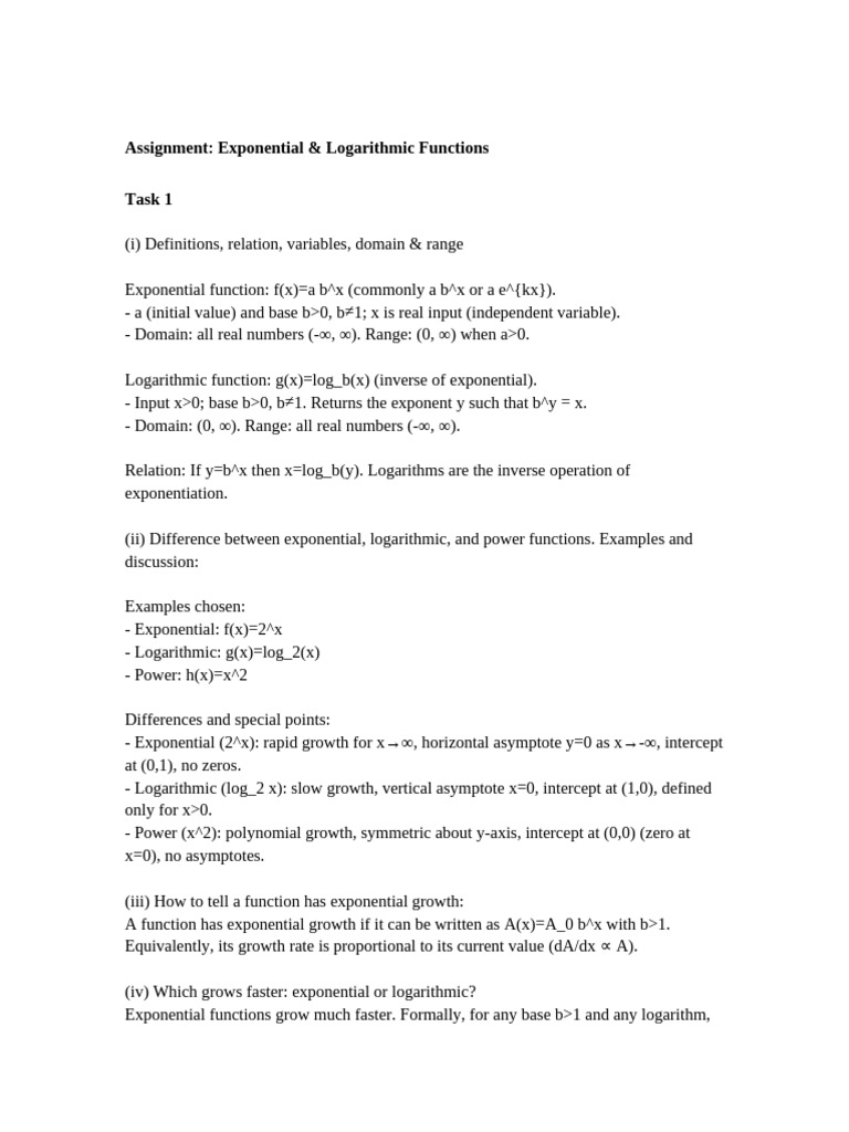 Exponential Log Assignment | PDF | Exponential Function | Logarithm