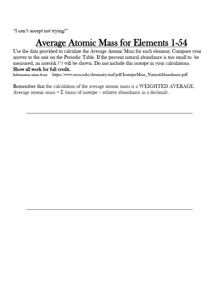 Average Atomic Mass Calculations Guide | PDF | Molybdenum | Nickel