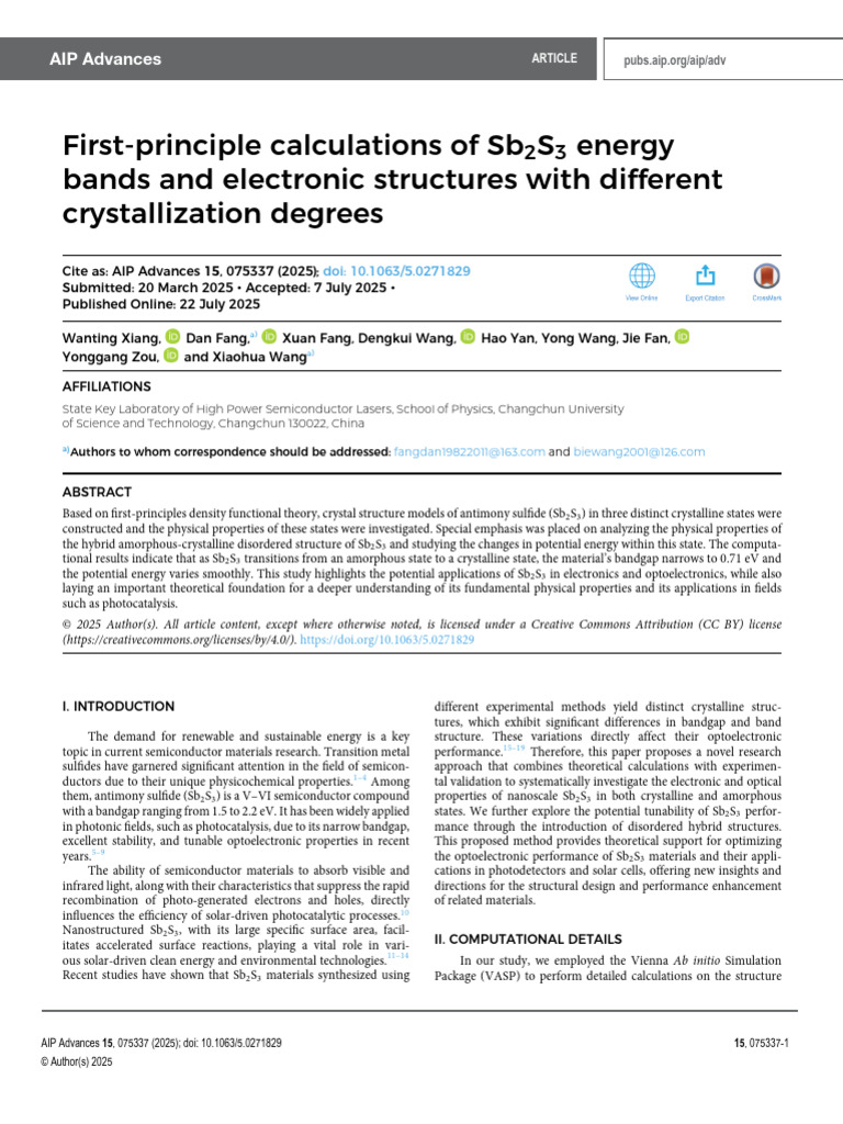 First-principle Calculations of Sb2S3 Energy Bands | PDF | Electronic ...