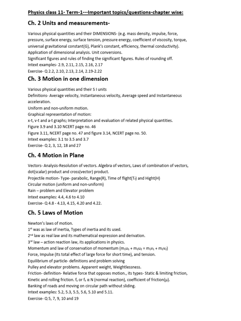 Physics IMP Topics Term1 | PDF