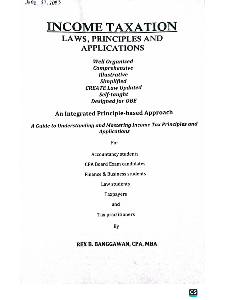 Income Taxation 2023 2024 Rex Banggawan | PDF