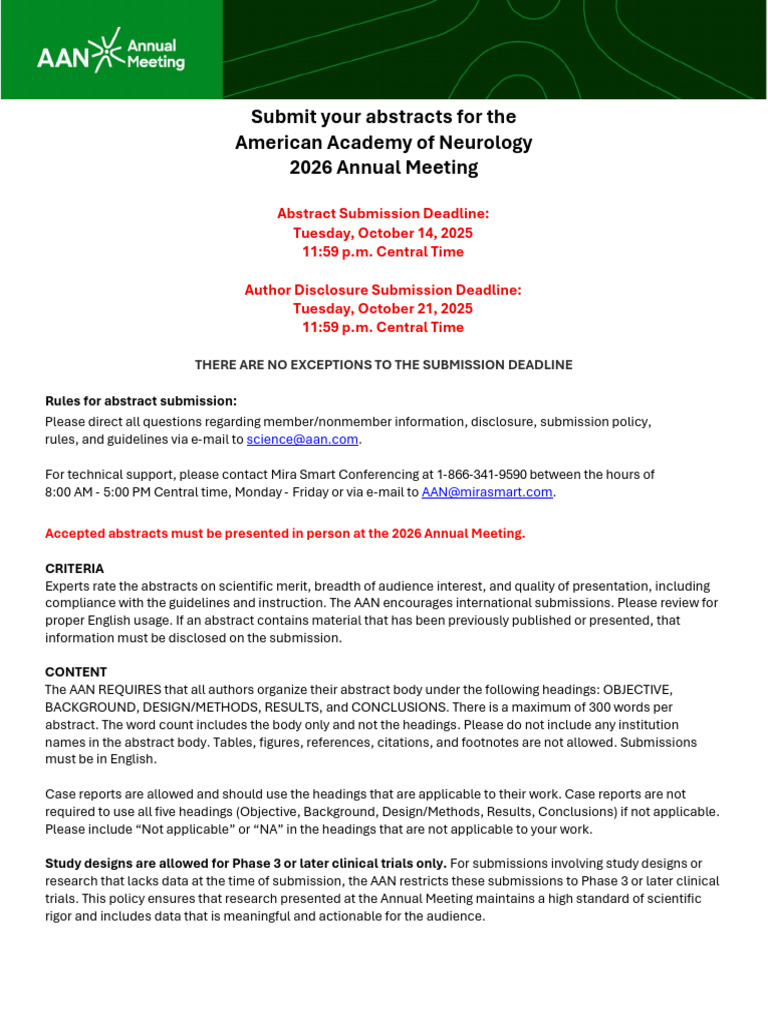 AAN 2026 Abstract Submission Details | PDF | Artificial Intelligence ...