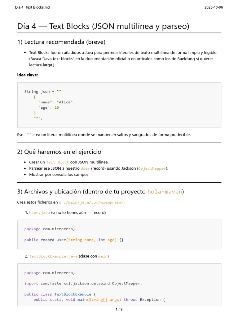 Text Blocks y JSON en Java: Guía Práctica | PDF | Java (lenguaje de ...
