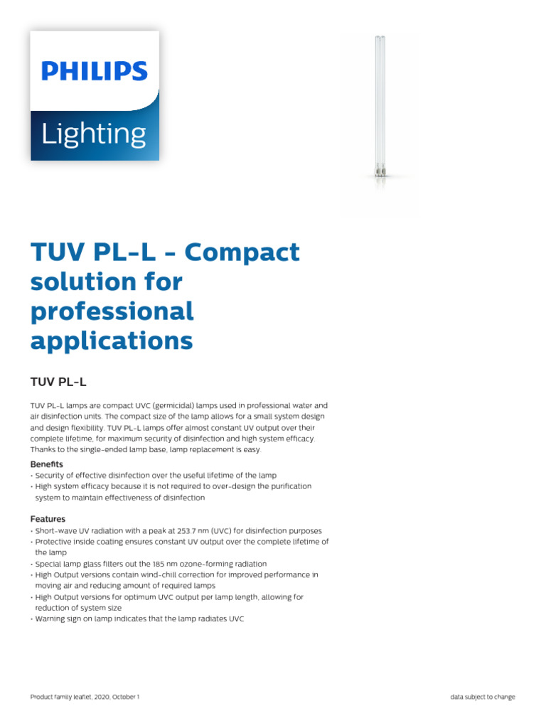 TUV PL-L UVC Germicidal Lamps Guide | PDF | Ultraviolet | Light
