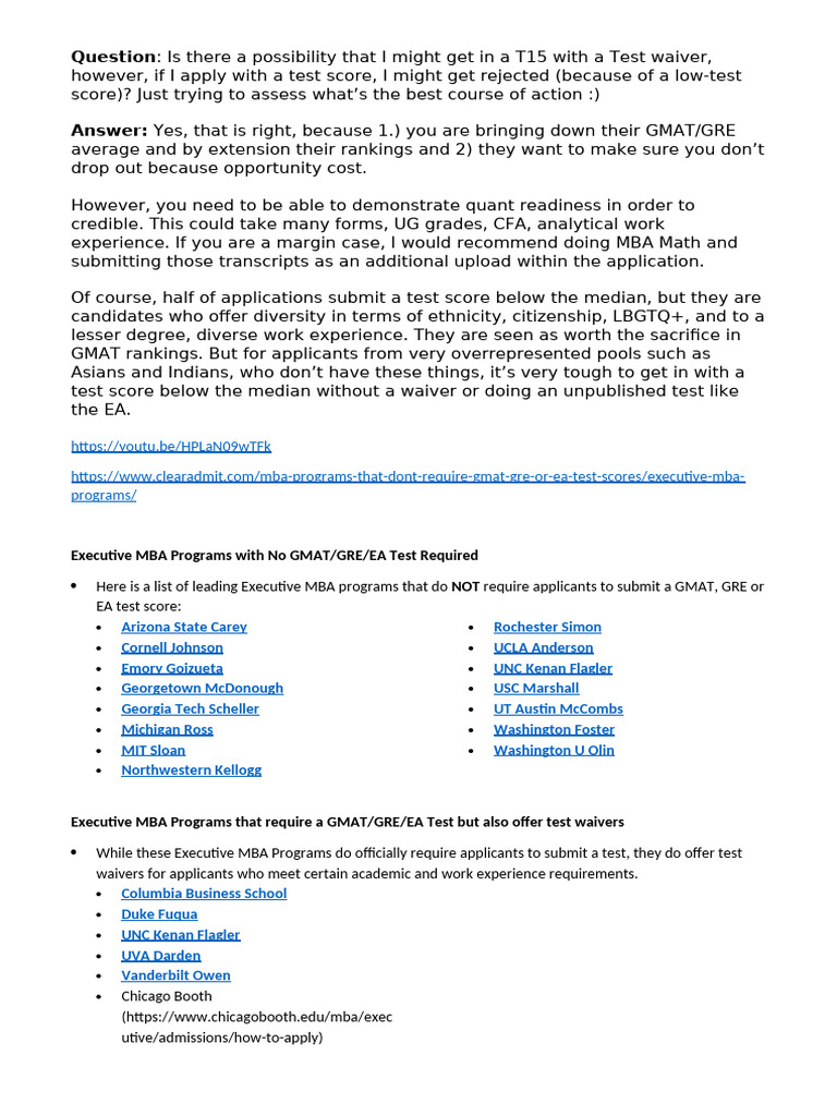 Getting MBA & EMBA Applicants WITHOUT GMAT Admits To Top 10 Schools in ...