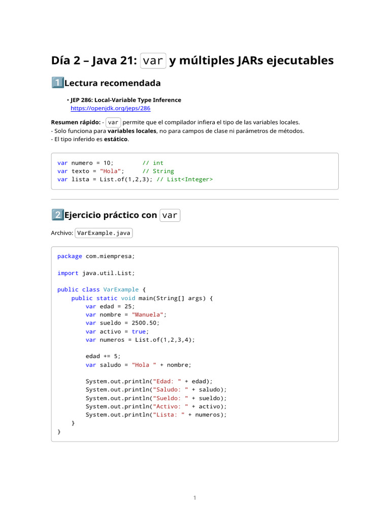 Dia2 Java Var Jars | PDF | Java (lenguaje de programación) | Plataforma Java