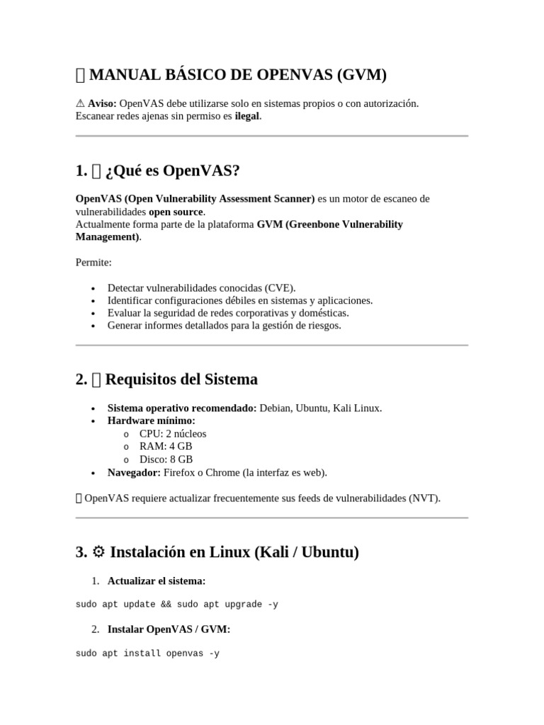 Manual Básico de OpenVAS GVM | PDF | Software | Informática