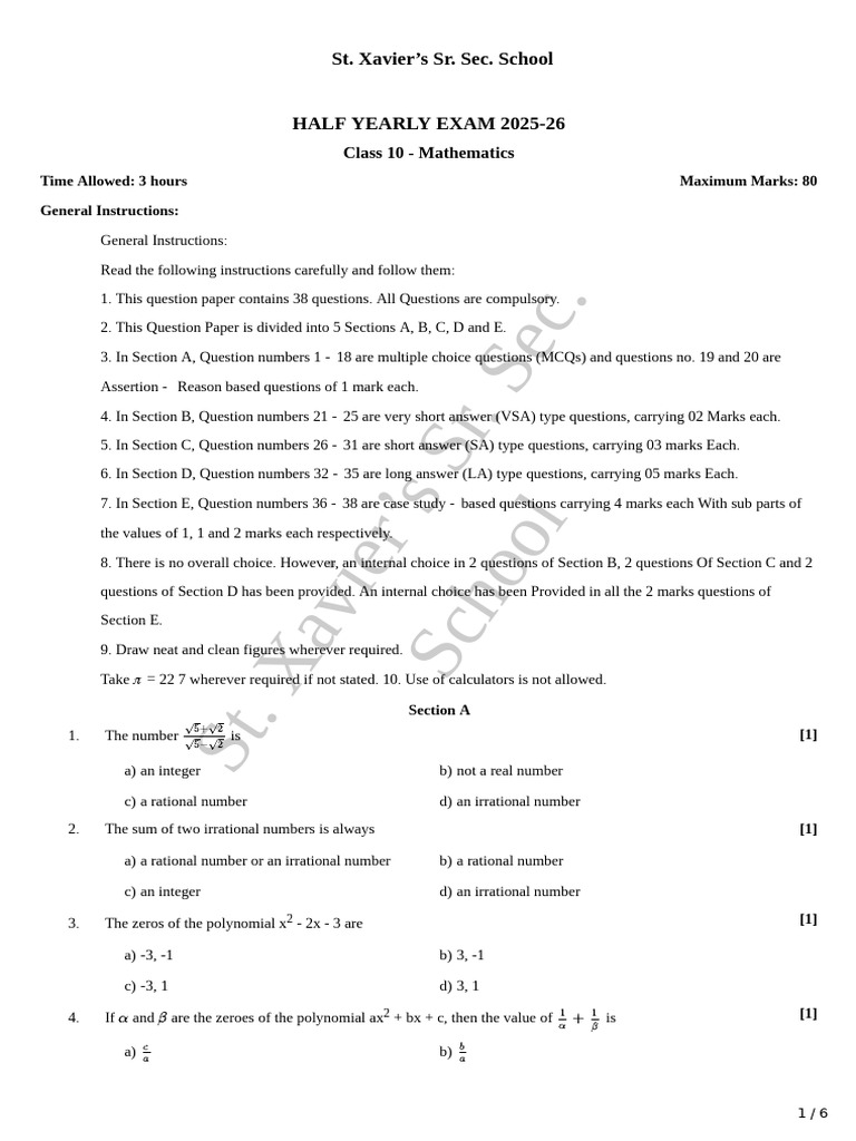 Maths X Set 2 Half Yearly (1) | PDF | Numbers | Rational Number
