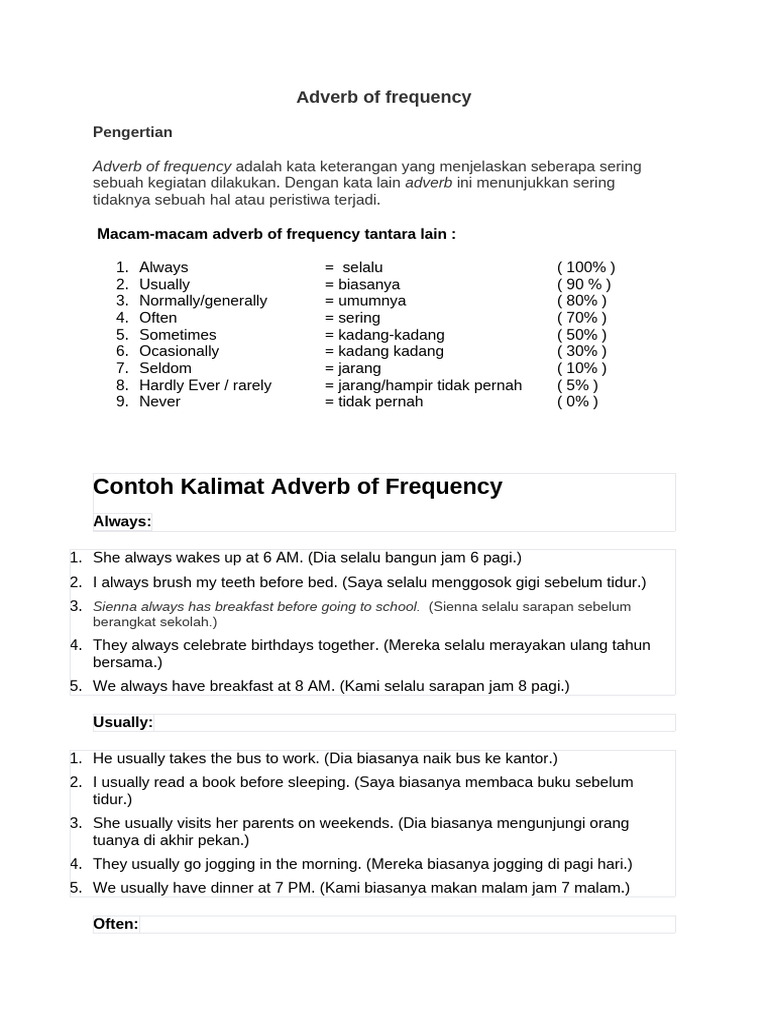 Contoh Soal Adverb of Frequency | PDF | Chess Openings | Chess Theory