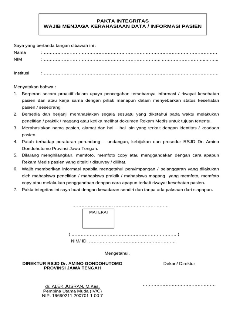 Form Pakta Integritas-1 RSJ | PDF