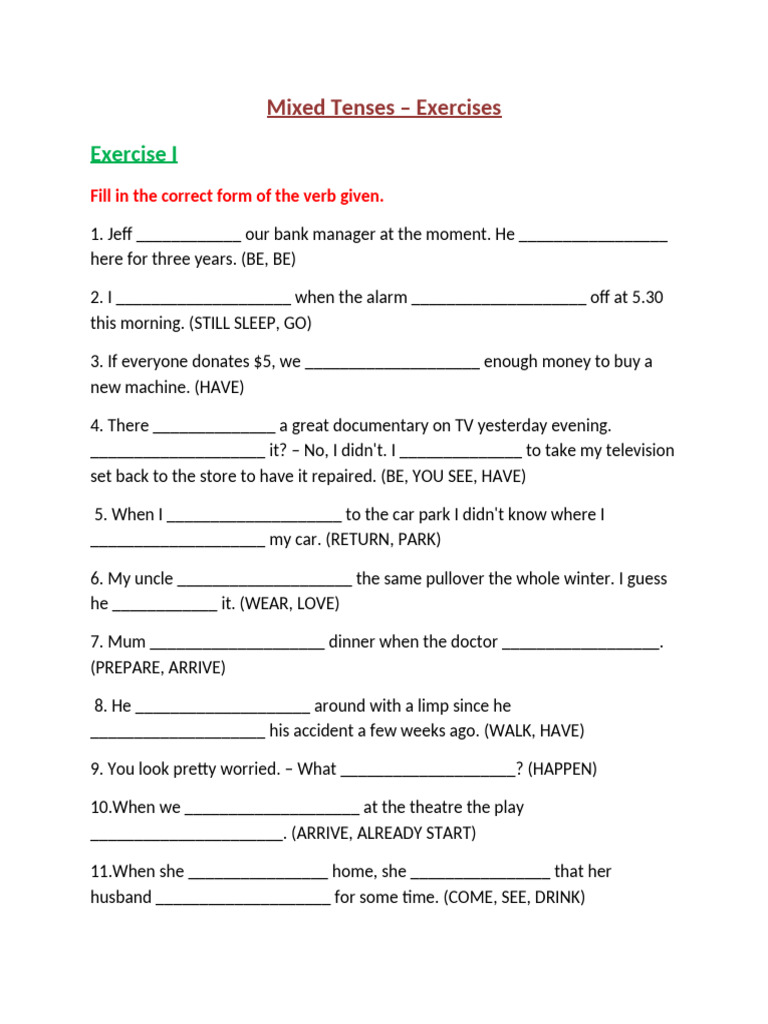 Mixed Tenses Verb Exercises | PDF