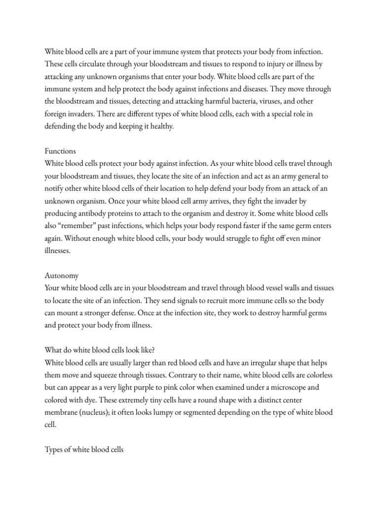 Biology - White Blood Cells | PDF | White Blood Cell | Immune System