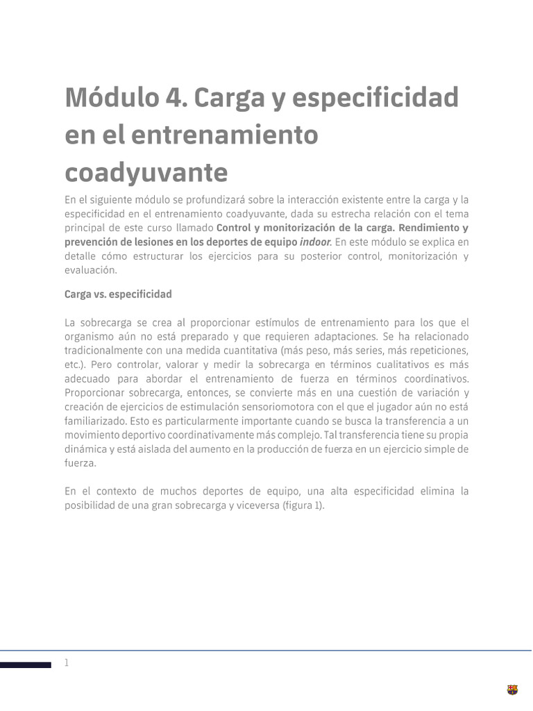 Módulo 4. Carga y Especificidad en El Entrenamiento Coadyuvante (1 ...