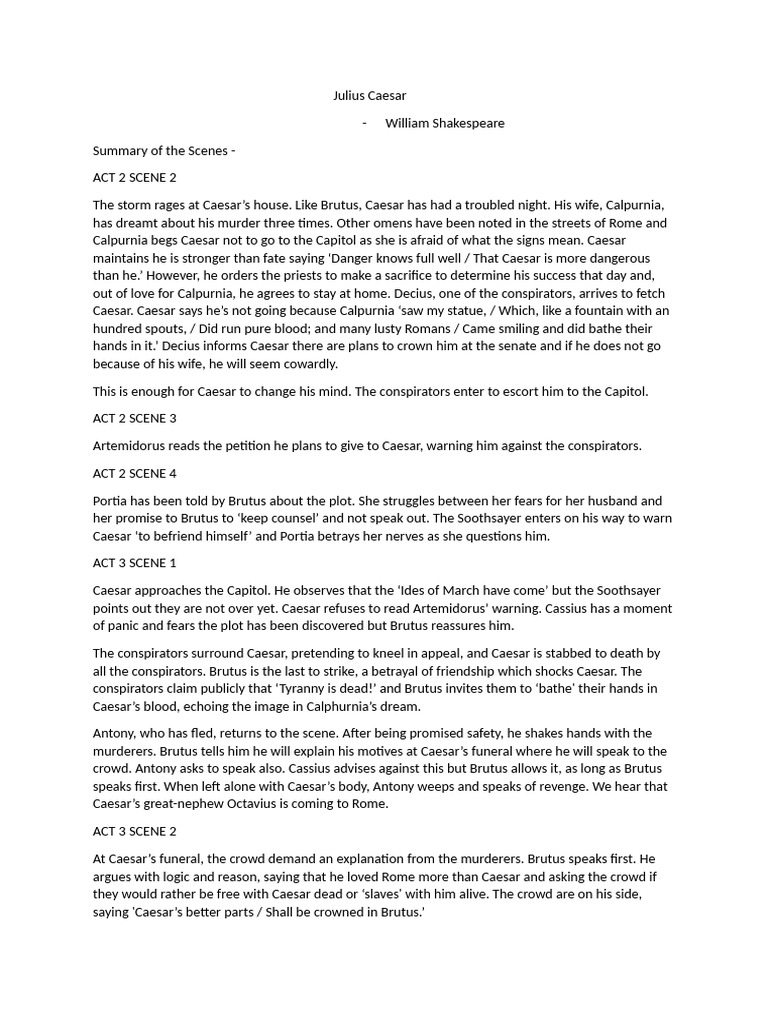 Julius Caesar Scene Summary | PDF | Julius Caesar | Mark Antony