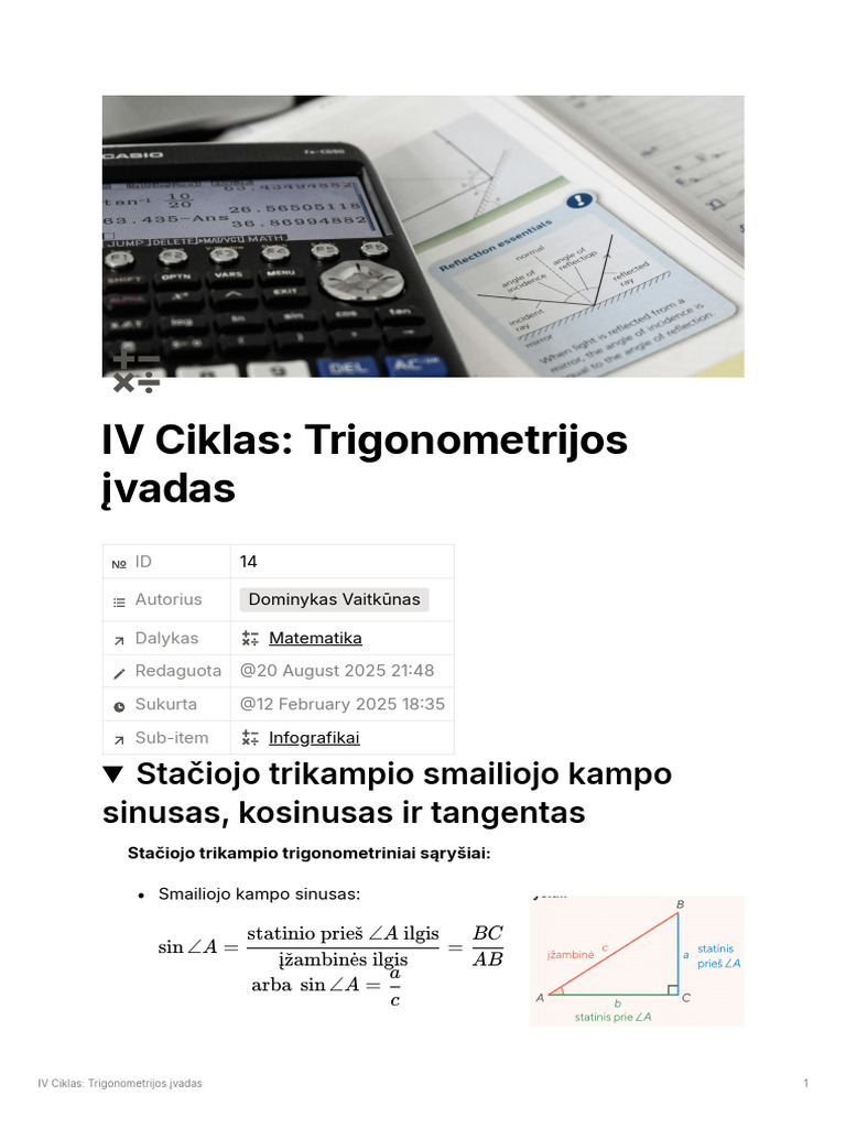 IV Ciklas - Trigonometrijos Įvadas | PDF