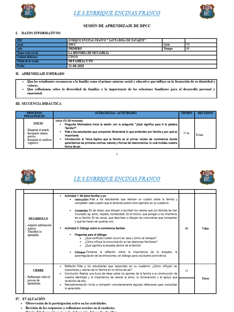 Sesion 2 Mi Familia y Yo | PDF | Aprendizaje | Ciencia cognitiva
