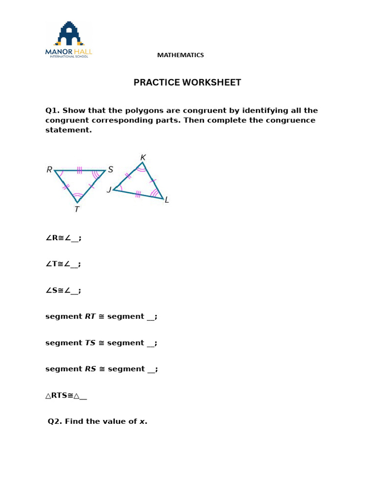 Show That The Polygons Are Congruent by Identifying All The Congruent ...