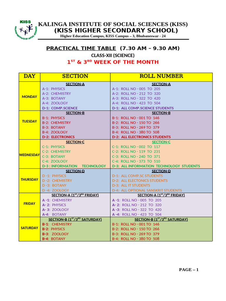 Edited Xii Science Practical Timetable - Colour 2025 | PDF