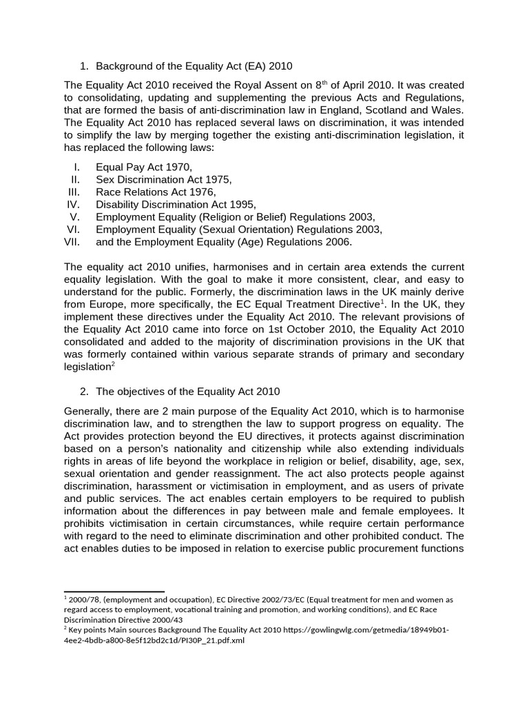 Overview of the Equality Act 2010 | PDF | Discrimination | Rights