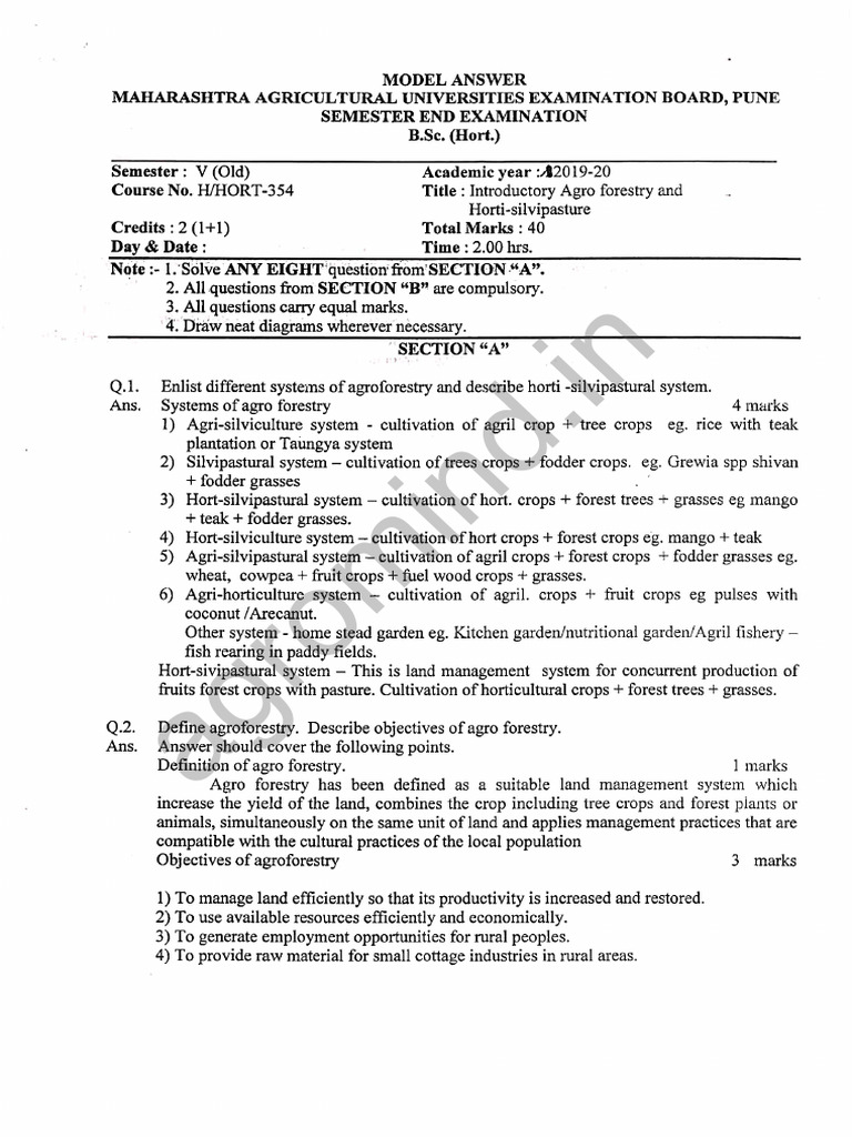 H-HORT-352 Model Answer Paper 2019-20 | PDF