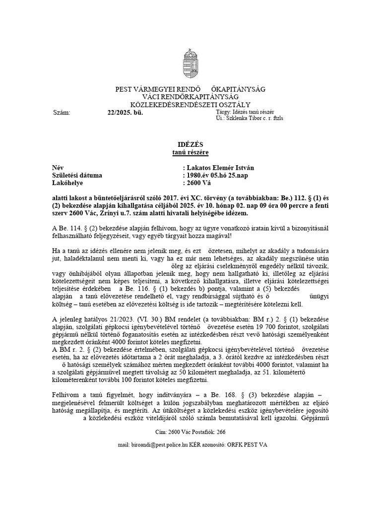 Lakatos Elemér István - Idézés Tanú Részére 2. Signed Signed ...