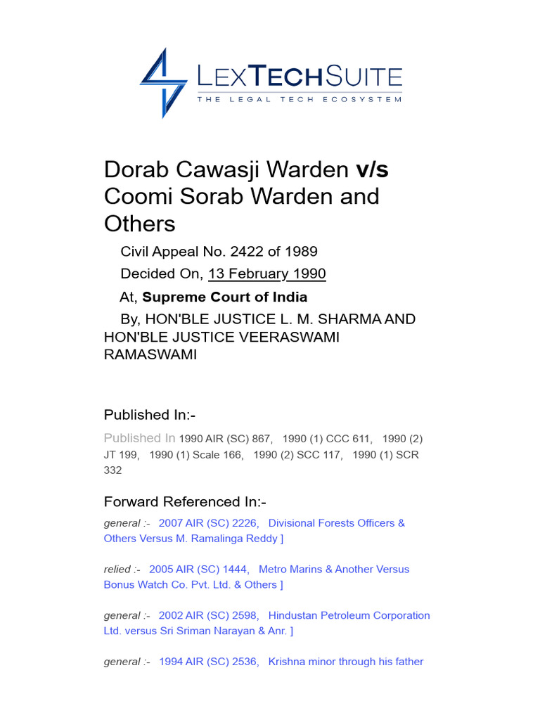 Dorab Cawasji Warden Vs Coomi Sorab Warden and Others | PDF | Concurrent Estate | Lawsuit