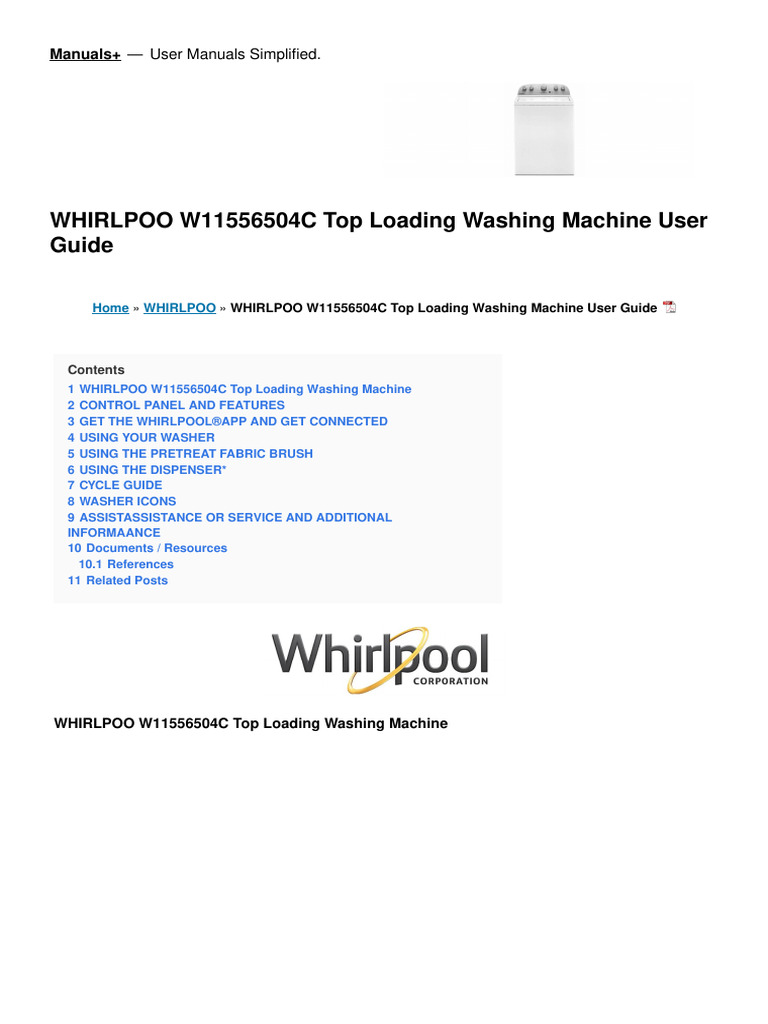 w11556504c Top Loading Washing Machine Manual | PDF | Washing Machine ...