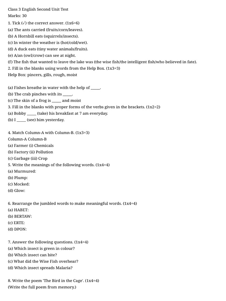 Class 3 Exam | PDF