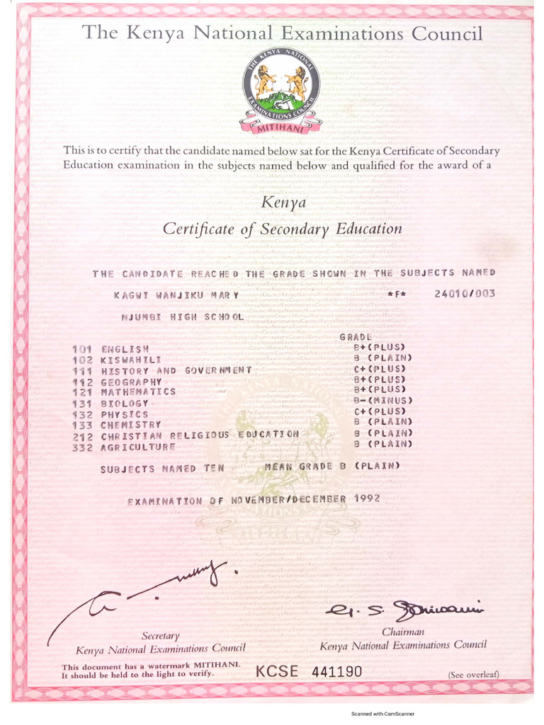 Kcse Certificate | PDF