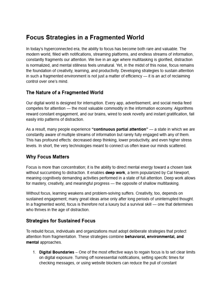 Focus Strategies in A Fragmented World | PDF | Attention | Mind