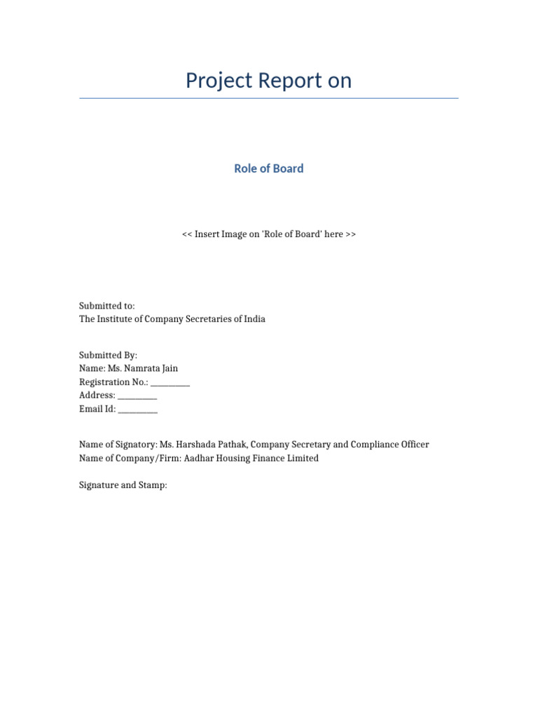 Complete Revised Project Report Role of Board | PDF | Governance ...