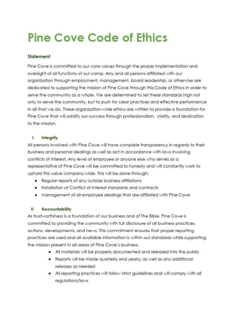 Pine Cove Code of Ethics Overview | PDF | Business