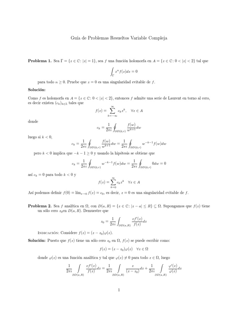 Problemas Variable Compleja | PDF | Análisis complejo | Función holomorfa