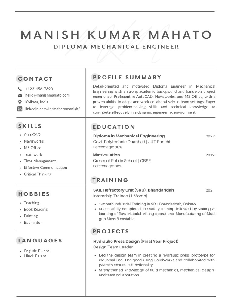 Diploma Mechanical Engineer Resume | PDF | Cognition | Learning