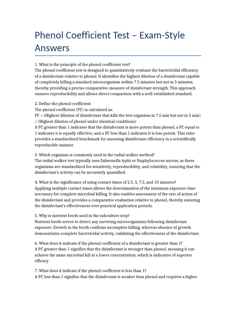 Understanding Phenol Coefficient Test | PDF | Disinfectant | Microbiology