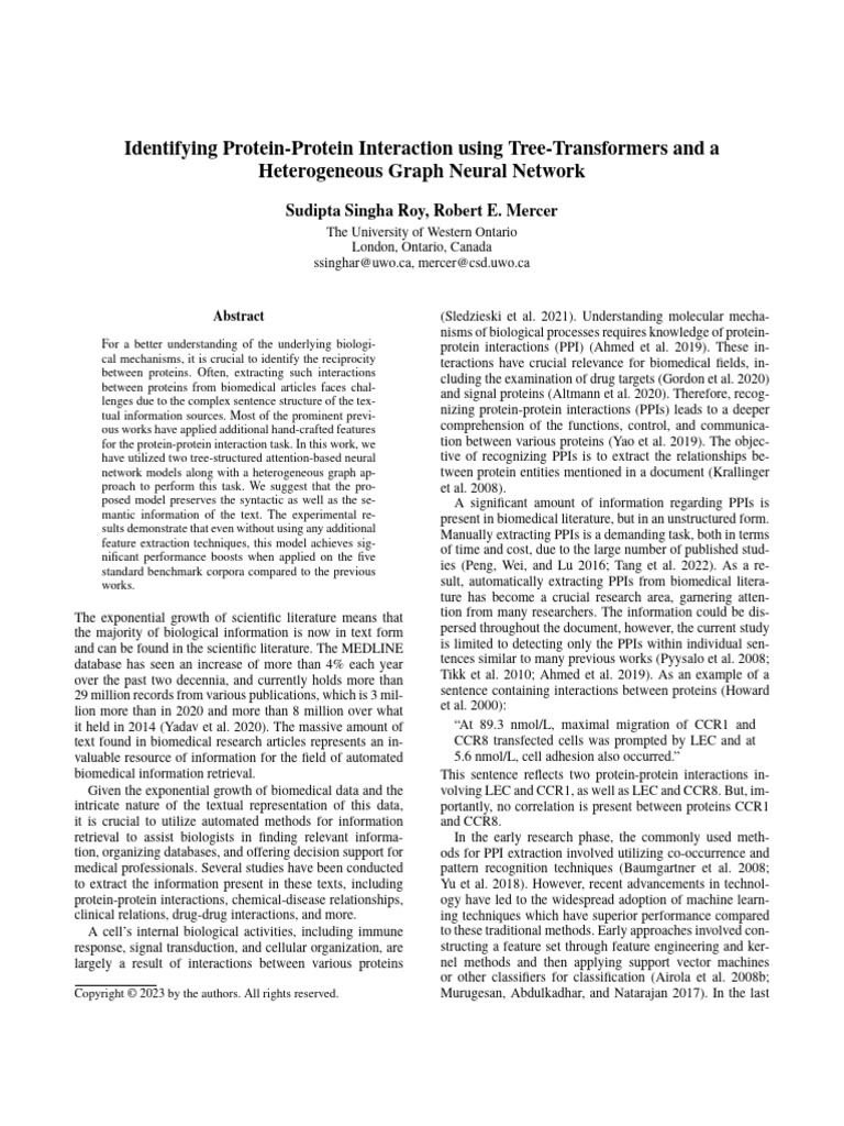 Protein-Protein Interaction Detection Using Tree-Transformers | PDF ...