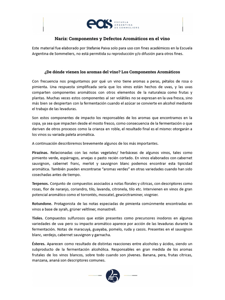 Componentes, Defectos y Familias Aromáticas en El Vino | PDF | Vino ...