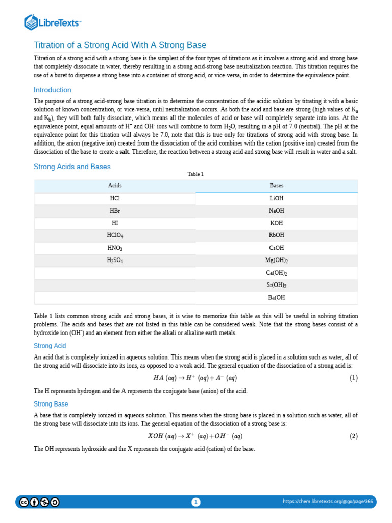 Titration of A Strong Acid With A Strong Base | PDF | Acid | Hydroxide