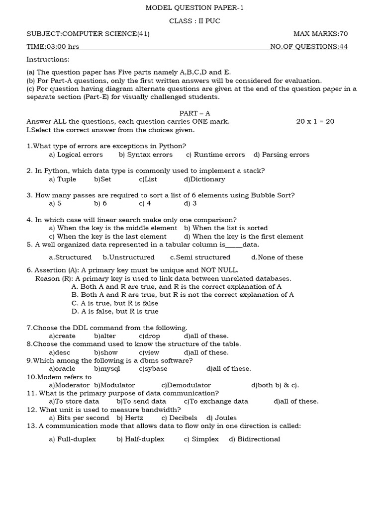 Model Question Papers CS | PDF | Duplex (Telecommunications) | Databases