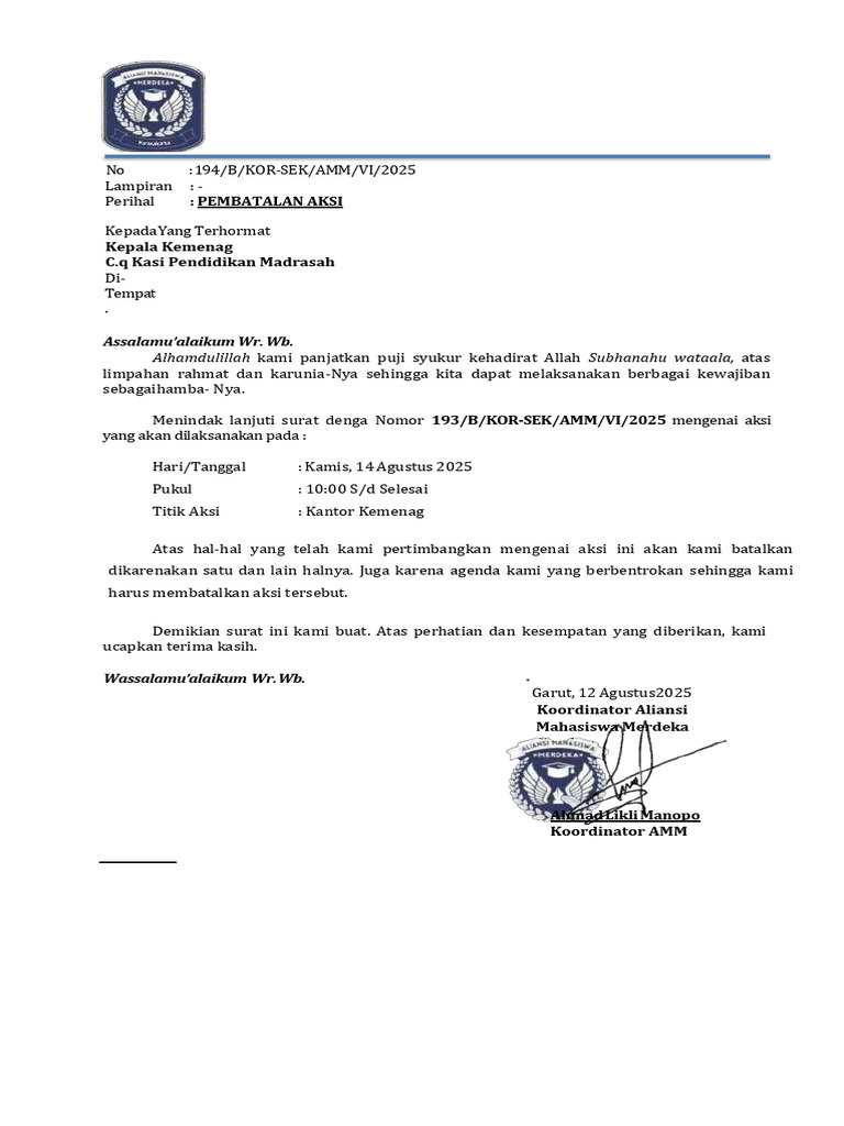 Pembatalan Aksi AMM | PDF