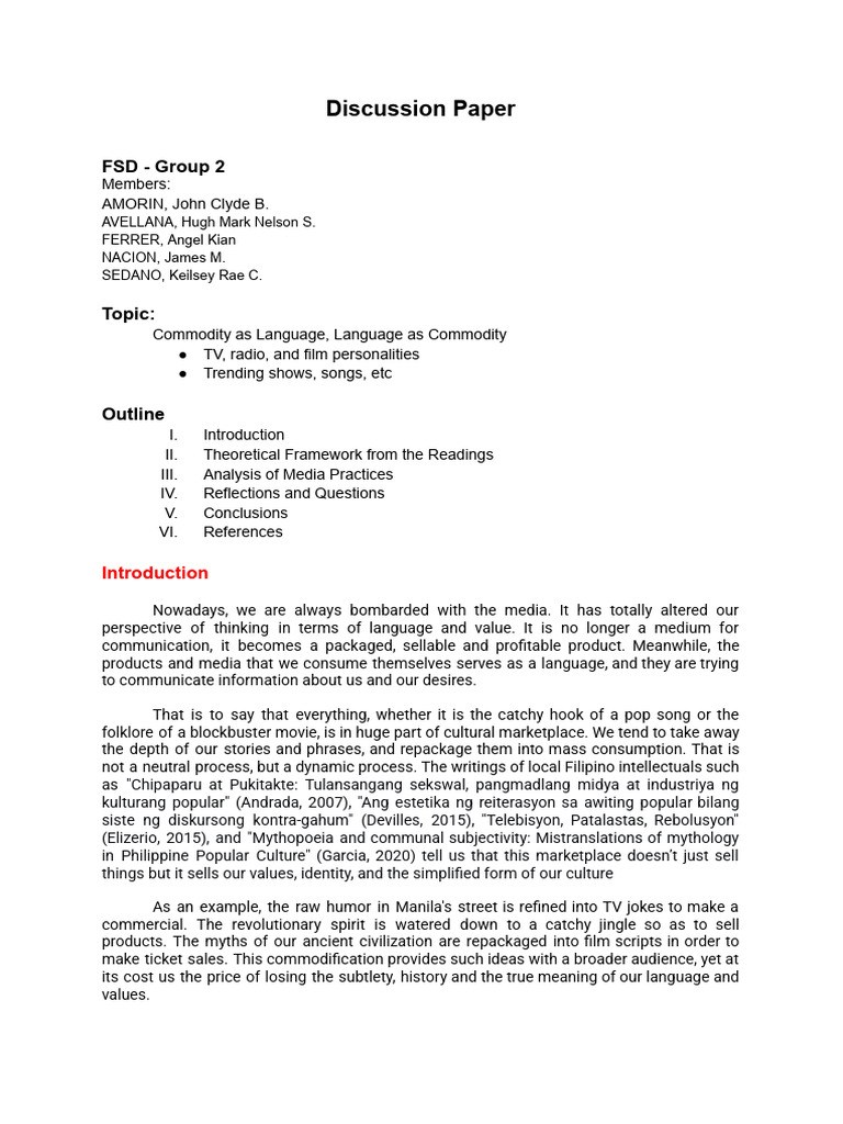 FSD - Group 2 - Discussion Paper | PDF | Narrative | Human Communication